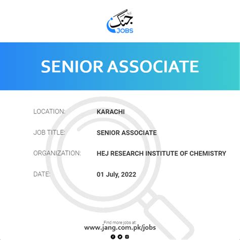 Senior Associate Job Hej Research Institute Of Chemistry Jobs In Karachi 46727