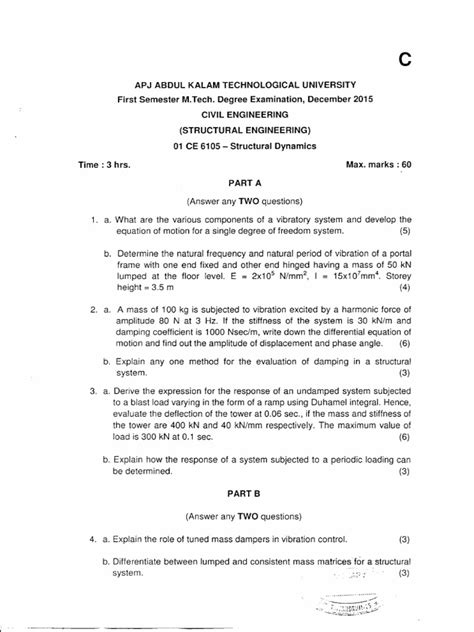 01ce6105 S1 Structural Dynamics Dec 2015 Pdf