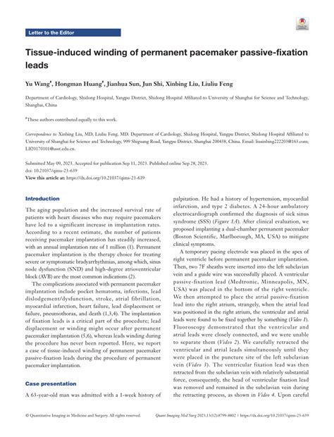 Pdf Tissue Induced Winding Of Permanent Pacemaker Passive Fixation Leads