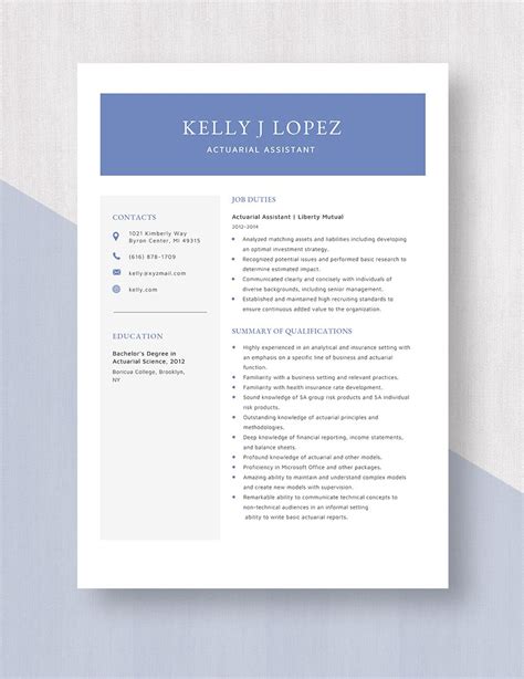 Actuarial Assistant Resume In Pages Word Download