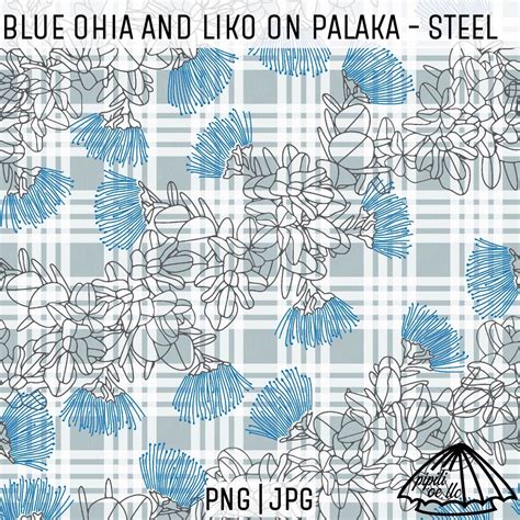 Blue Ohia And Liko On Palaka Steel Ohia Lehua Seamless Pattern