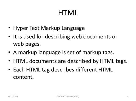 Hyper Text Markup Language Ppt Presentation Pptx