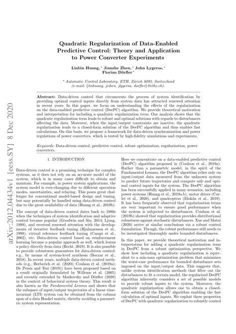 Pdf Quadratic Regularization Of Data Enabled Predictive Control