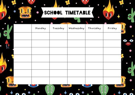 Premium Vector Cute School Timetable With Funny Comic Characters