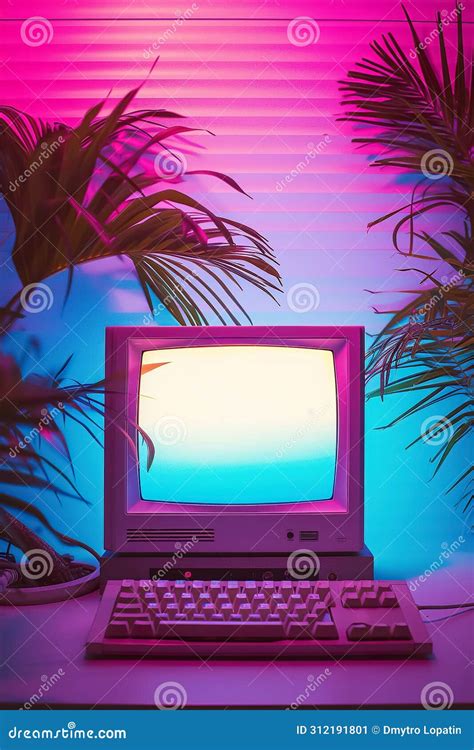 Old Retro Personal Computer With Vintage Crt Display Obsolete Old Fashioned Pc With Keyboard