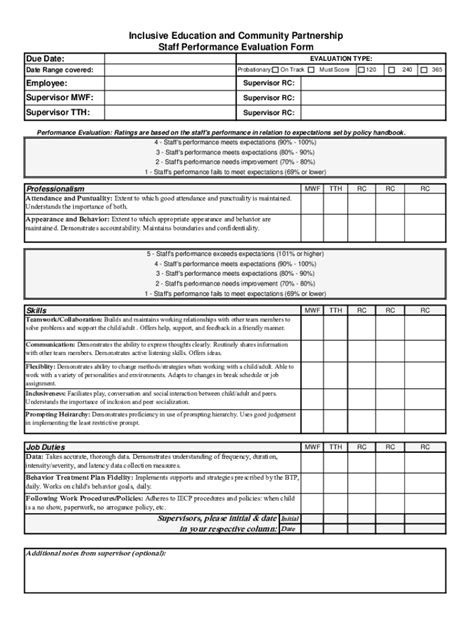 Fillable Online Staff Performance Evaluation Form Fax Email Print Pdffiller