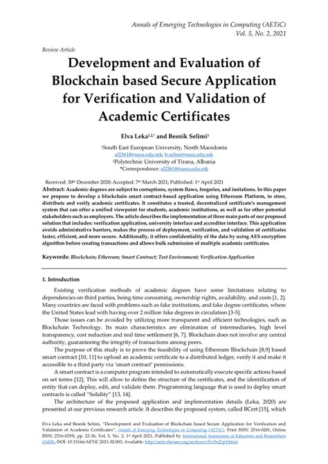 Pdf Development And Evaluation Of Blockchain Based Secure Application For Verification And