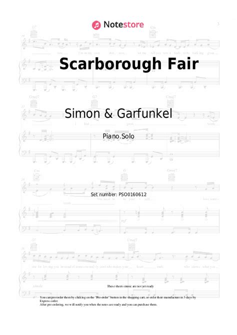 Scarborough Fair Canticle Piano Sheet Music Simon And Garfunkel In Note Piano Solo Sku