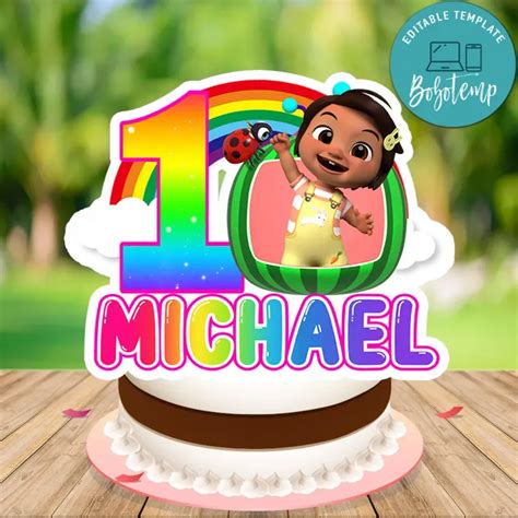 Nina Cocomelon Birthday Cake Topper Template Printable Bobotemp