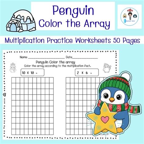 Penguin Color The Array Multiplication Practice Using 10x10 Gridswinter