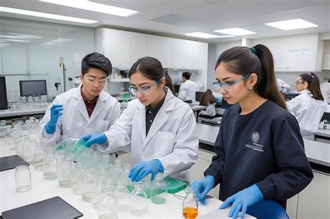 Premium Photo Lab With Students Conducting Experiments On