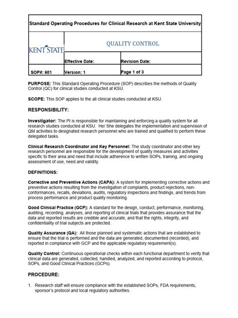 Sop 601 Qualitycontrol Pdf Clinical Trial Quality Assurance