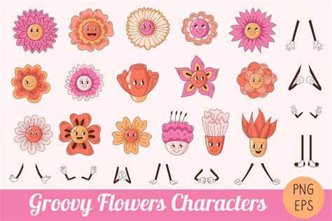 Groovy Flowers Characters Constructor Graphic By Rin Green · Creative Fabrica