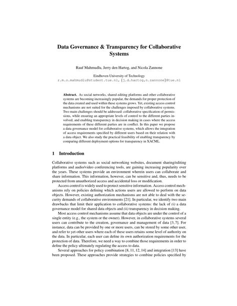 Pdf Data Governance And Transparency For Collaborative Systems