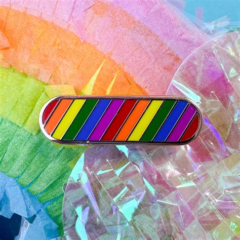 Rainbow Pride Plaque Enamel Pin Kitty With A Cupcake