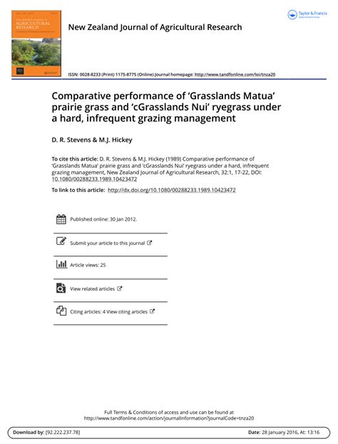 Pdf Comparative Performance Of ‘grasslands Matua Prairie Grass And