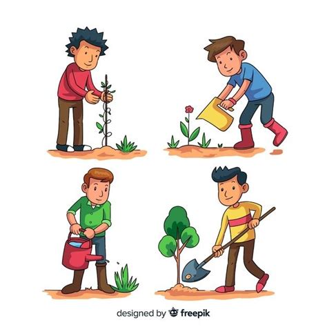 Set De Gente Cuidando De Las Plantas Vec Free Vector Freepik