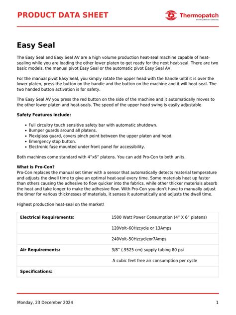Easy Seal Heat Seal Machine Overview Pdf