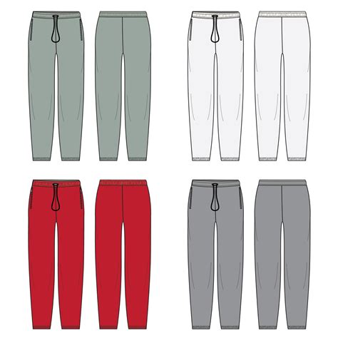 Sweat Pants Fashion Flat Templates Technical Cad Drawings Eps File