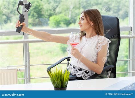 Woman Vlogger Recording Business Vlog At Office Desk Stock Image Image Of Technology Woman