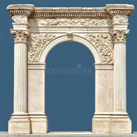 Ornate Stone Archway With Columns And Carvings Against Blue Backdrop