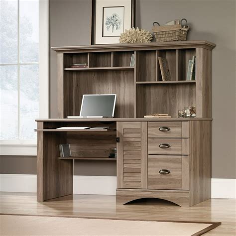 Sauder Harbor View Computer Desk With Hutch Salt Oak Finish Walmart