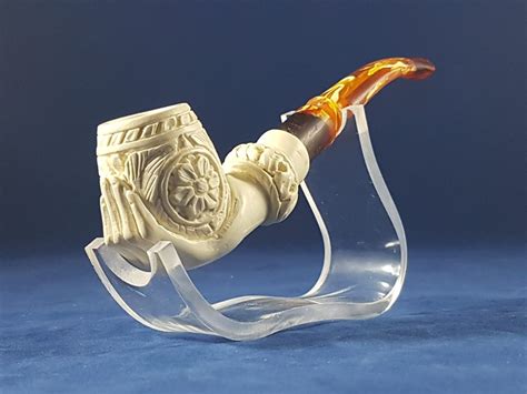 Hand Carved Embossed Floral And Hand Meerschaum Pipe Unsmoked