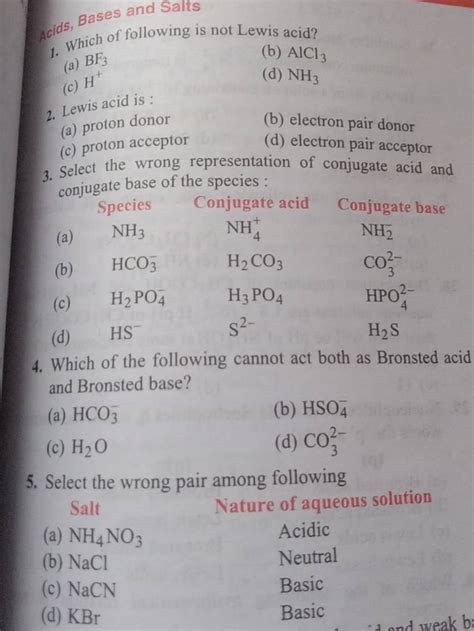 Select The Wrong Representation Of Conjugate Acid And Conjugate Base Of T