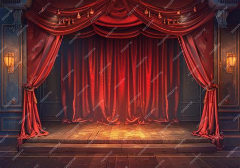 Premium Photo Vintage Theatre Stage With Red Velvet Curtain And Spotlight