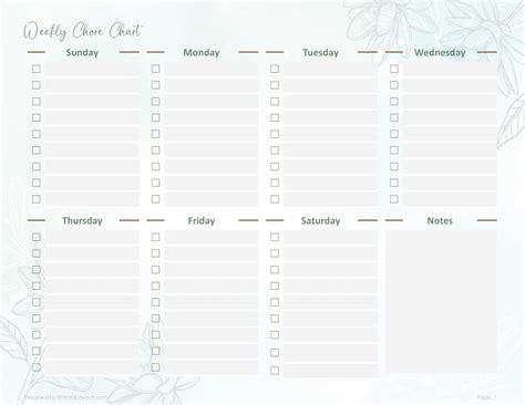 Printable Weekly Chore Chart Template Wordlayouts