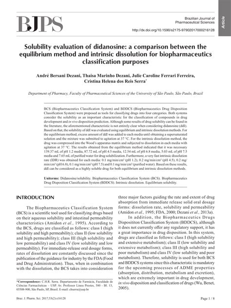 Pdf Solubility Evaluation Of Didanosine A Comparison Between The Equilibrium Method And