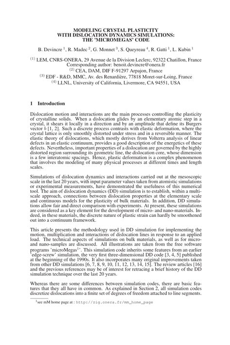 Pdf Modeling Crystal Plasticity With Dislocation Dynamics Simulations
