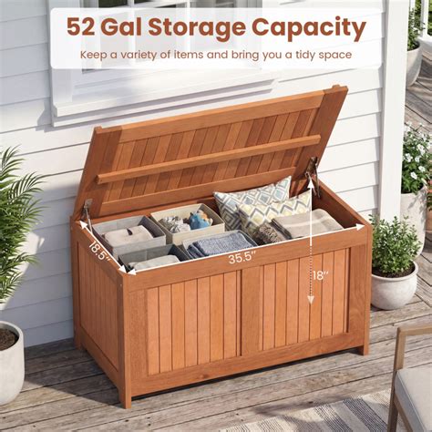 52 Gallon 3 In 1 Patio Wood Deck Box With Flip Top For Cushions Costway