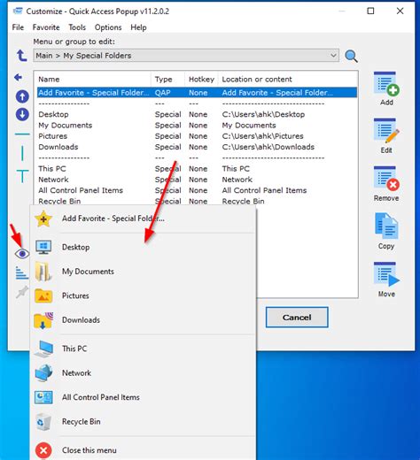 Dynamic Menus Quick Access Popup