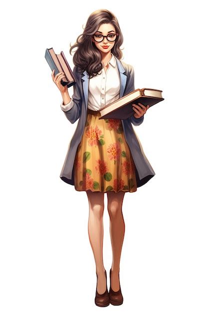 Premium Photo Cartoon Girl With Glasses Holding A Book And A Book
