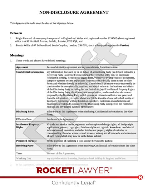 Sample Non Disclosure Agreement Template