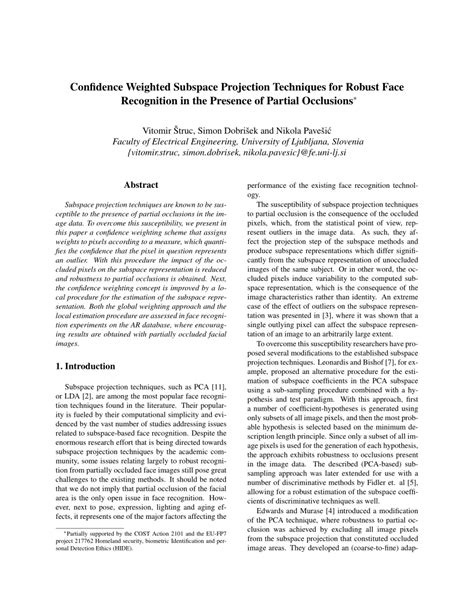 Pdf Confidence Weighted Subspace Projection Techniques For Robust Face Recognition In The