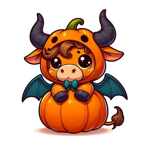 A Cute Cartoon Minotaur In A Pumpkin Costume Premium Ai Generated Image