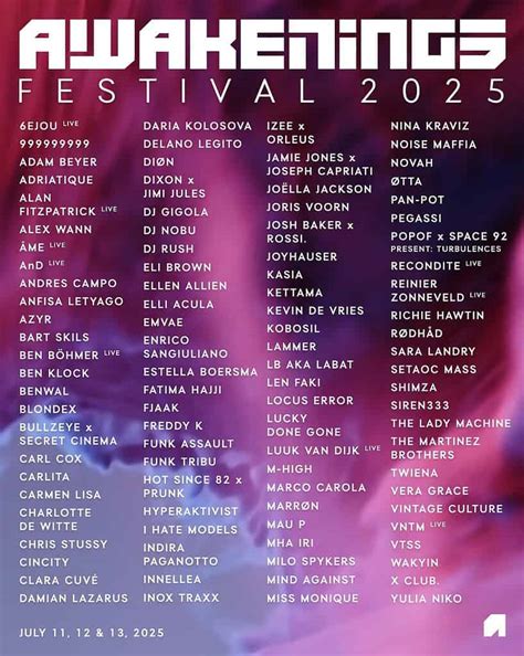 Awakenings Festival 2025 Unveils Full Lineup Techno Airlines