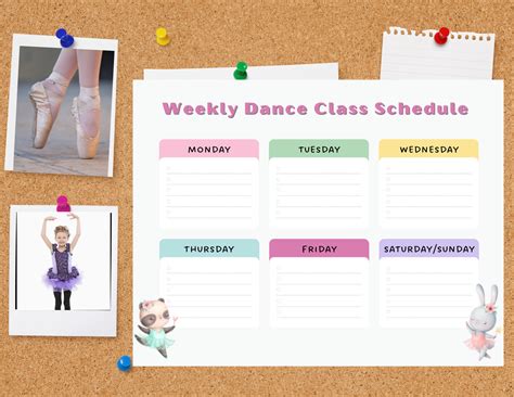 Weekly Dance Class Schedule Template Digital Printable Ballet Tap