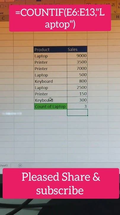 Excel Tips And Tricks Count Of Laptop Using Countif Function Maacomputereducation Excel Mv79