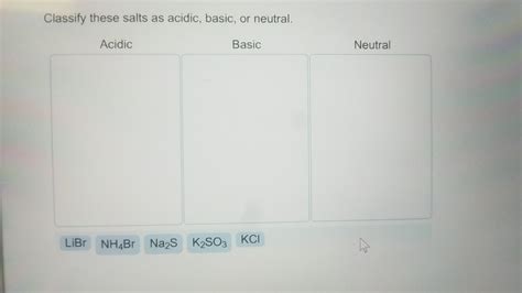 Solved Classify These Salts As Acidic Basic Or Neutral