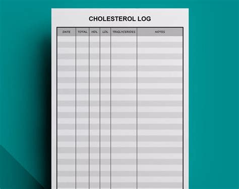 Cholesterol Log Printable Lipids Tracker Health Tracker Cholesterol