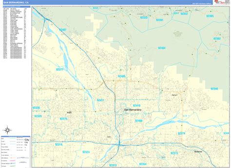 San Bernardino California Zip Code Wall Map Basic Style By Marketmaps