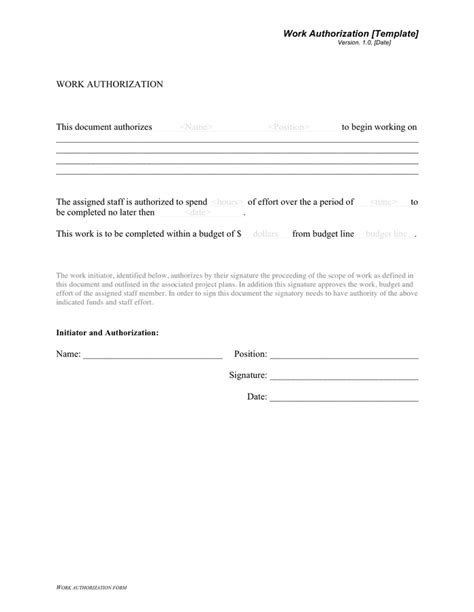 Work Authorization Template In Word And Pdf Formats