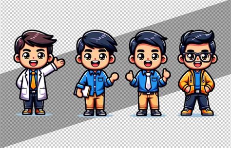 Premium Psd Cute Cartoon Mascots Of Teamwork Cibi Blue Lab Coat
