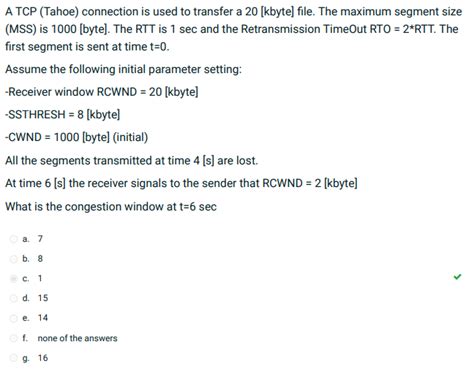 Solved A Tcp Tahoe Connection Is Used To Transfer A 20