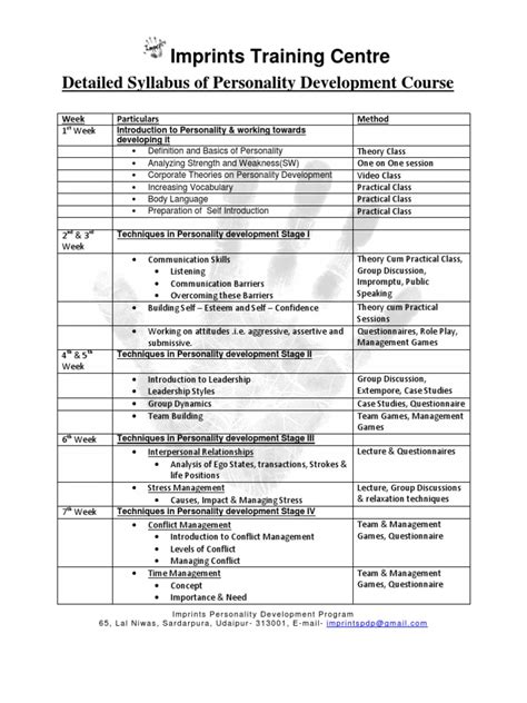 Detailed Syllabus Of Personality Development Course Pdf Etiquette