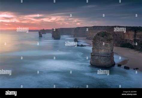 The Twelve Apostles At Sunset Twelve Apostles Marine National Park
