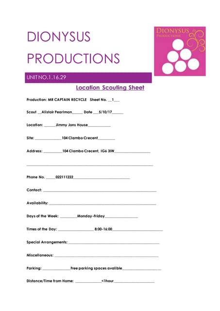 Location Scout Form Sammys Chalet Docx